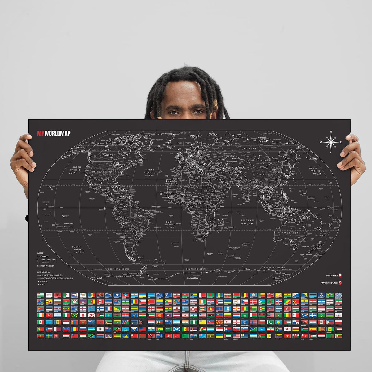 Mapa Mundi Viagens Gigante Decorativo - All Black - Inclui Adesivo Pin ...